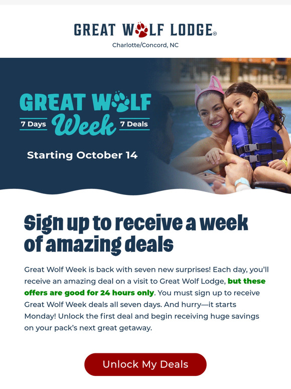 Great Wolf Lodge: Announcing Great Wolf Week Fall 2024: 7 Days, 7 Deals ...