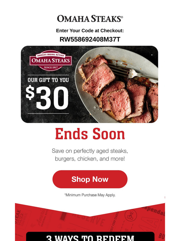 Omaha Steaks: Hurry! Your $30 Reward Card ends soon. | Milled