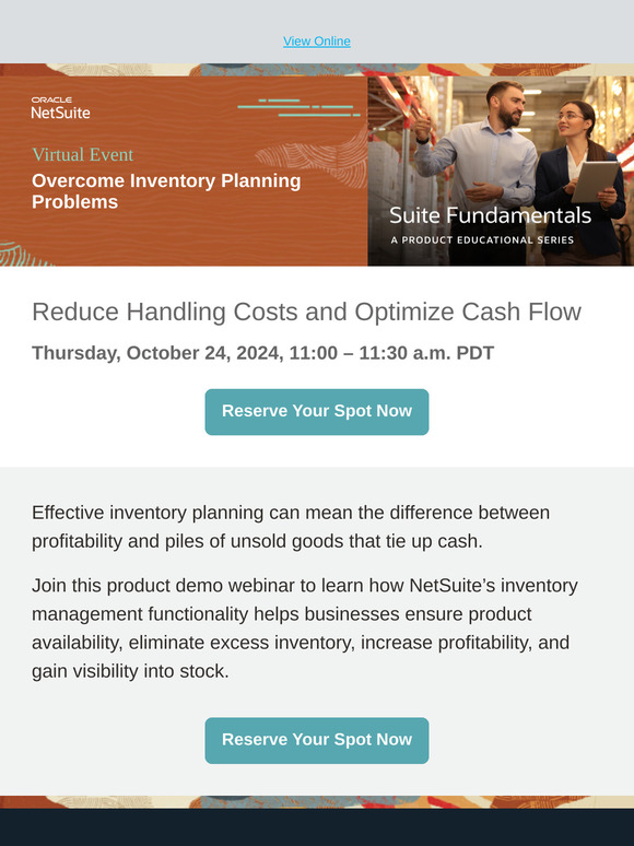 NetSuite: Virtual Event: Overcome Inventory Planning Problems | Milled