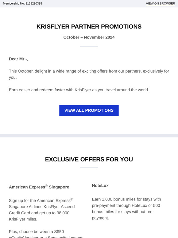 Singapore Airlines: KrisFlyer Partner Promotions October - November ...