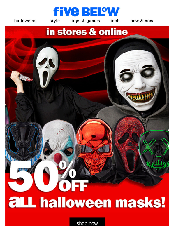 Five Below: 50% off all halloween masks! 🤡 | Milled