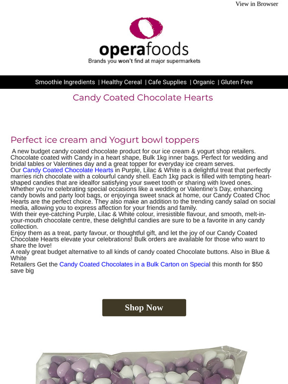 Opera Foods: Candy Coasted Heart Chocolate Desert Toppers | Milled