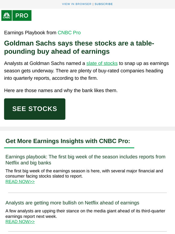 CNBC: Pound the Table: Goldman’s stocks to buy ahead of earnings | Milled