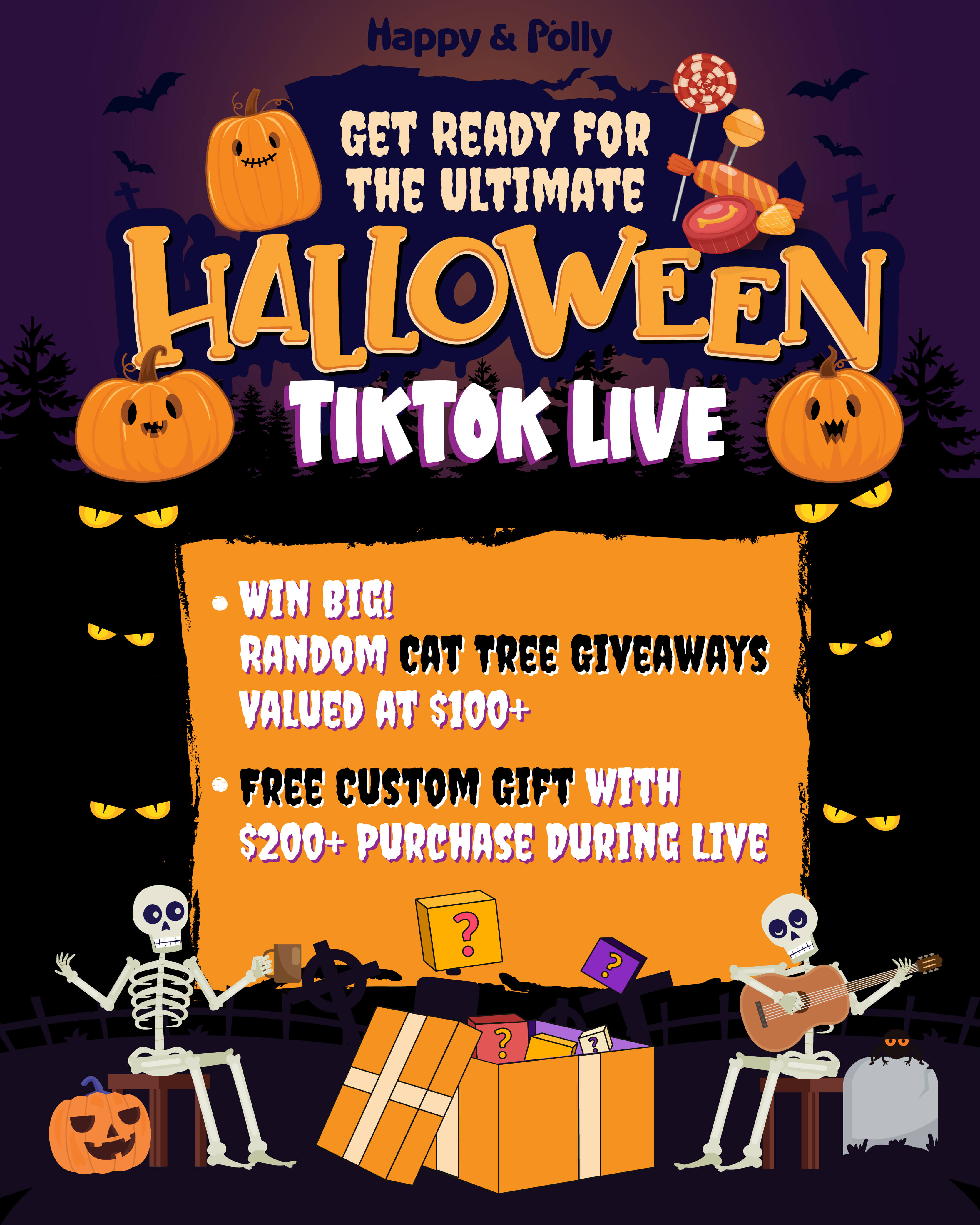Happy & Polly: 🎃 TikTok Live: Win Surprise Boxes & Free Cat Trees! 🐾 ...