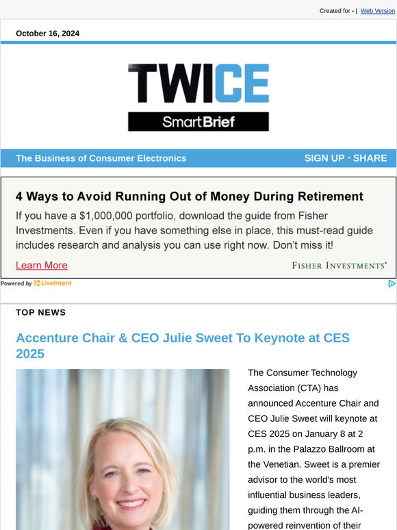 TWICE: Accenture Chair & CEO Julie Sweet To Keynote At CES 2025 | Milled