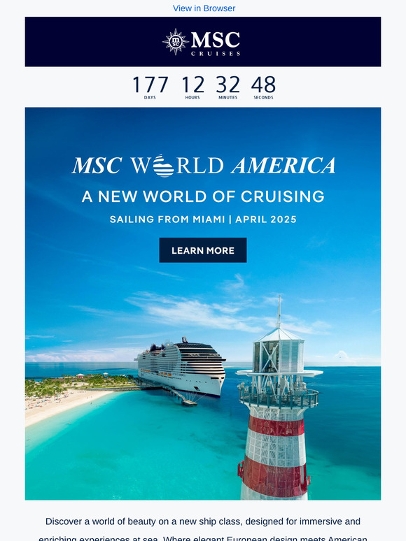 MSC Cruises: 6 Months to New Thrills! MSC World America Sailing April ...