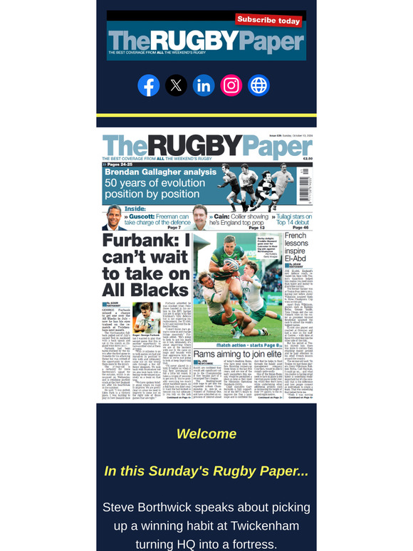 The Rugby Paper: IN SUNDAY'S RUGBY PAPER> PREMIERSHIP & URC ACTION ...