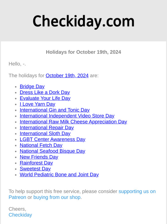 Checkiday: Holidays for October 19th, 2024! 📅🎉 | Milled