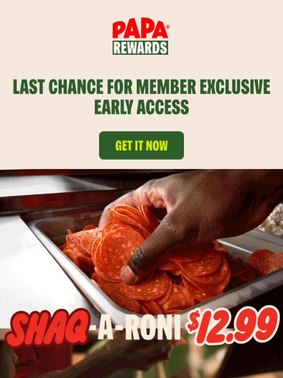 Papa Johns: 🚨 Be the first to get the Shaq-a-Roni 🚨 | Milled