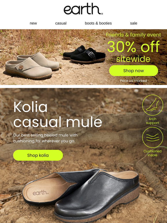 Earth Shoes: Our Best Selling Mule with Arch Support | Milled