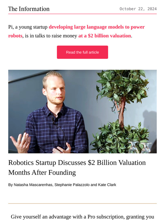 The Information: Exclusive: Robotics Startup Discusses $2 Billion Valuation Eight Months After ...