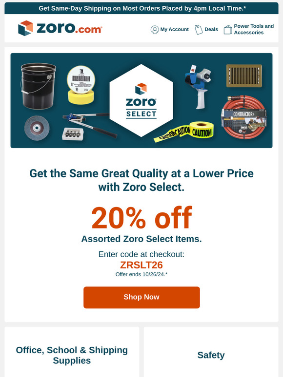 Zoro: Limited Time Only! Take 20% off Assorted Zoro Select Items with ...