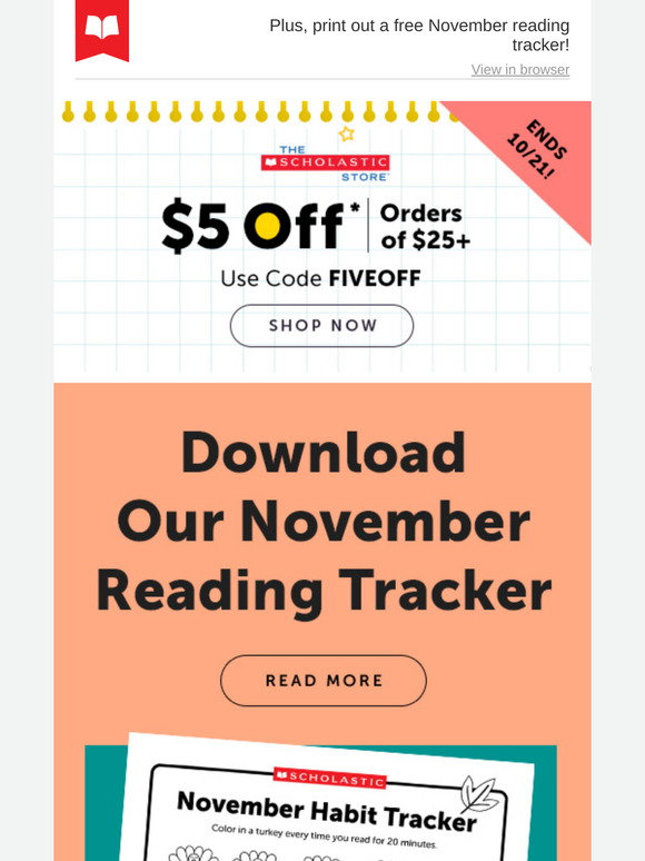 Scholastic: Just For You: Enjoy $5 Off Your Next Order | Milled