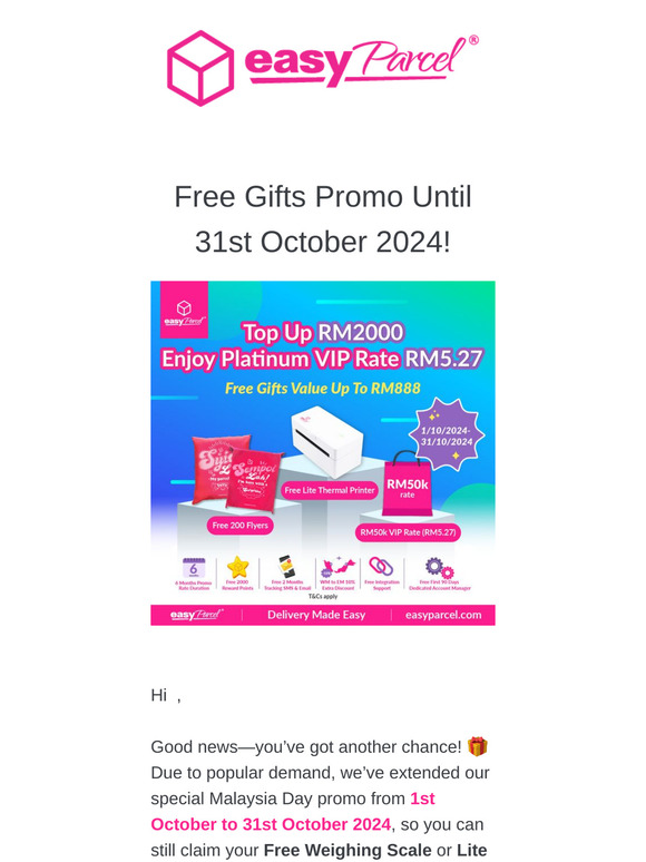 EasyParcel: ⏰ Free Gifts Promo Until 31st October! | Milled