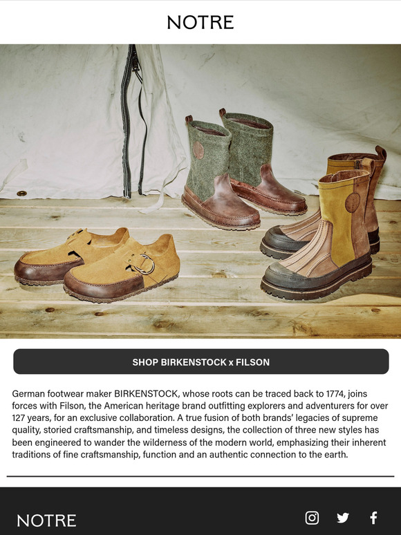 Notre: BIRKENSTOCK x FILSON, Available online now at Notre | Milled