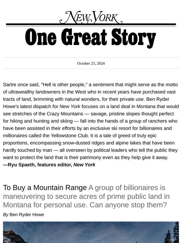 The Cut: ‘The Billionaires Maneuvering to Buy a Mountain Range,’ by Ben ...