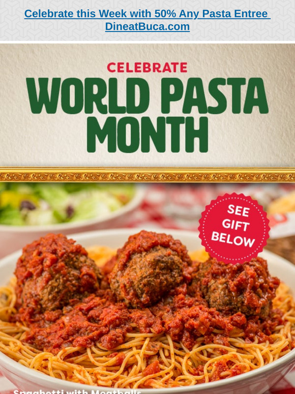 Buca di Beppo: Celebrate World Pasta Month, Half Off Any Pasta Entree ...