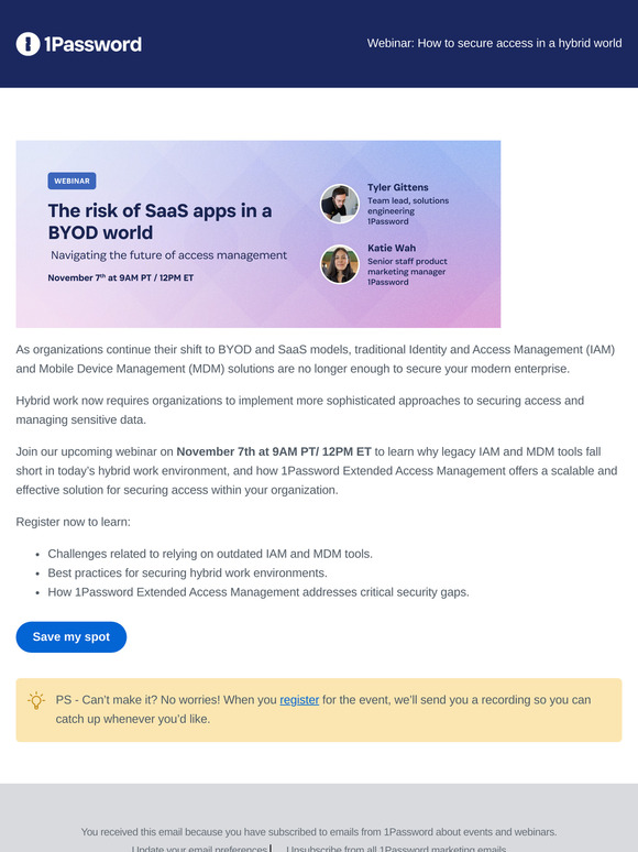 1Password: Webinar: The risk of SaaS apps in a BYOD world | Milled