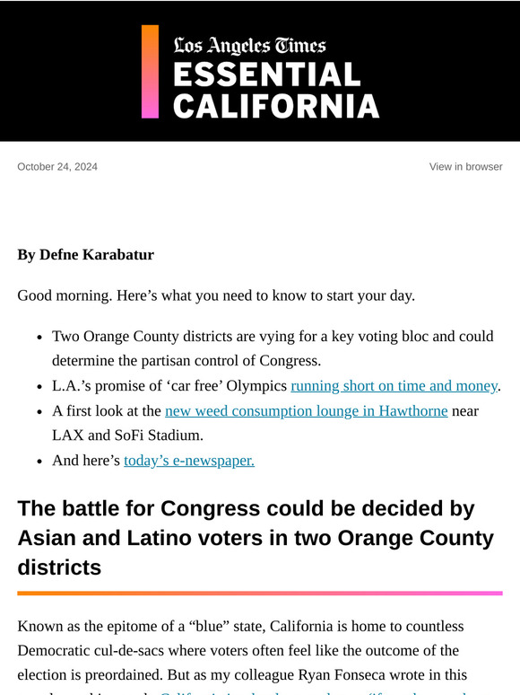 Los Angeles Times: Orange County could determine the color of the House ...