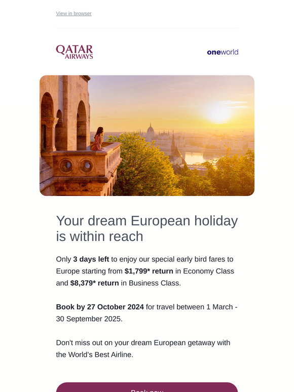Qatar Airways: Only 3 days left to enjoy our special early bird fares ...