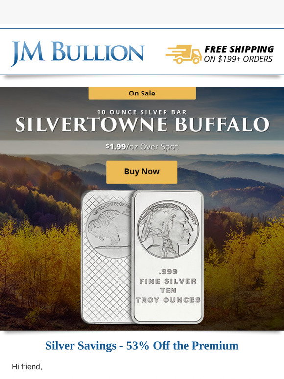 JM Bullion: Silver Rush: 10 oz Silver Bars - $1.99/oz Over Spot! | Milled