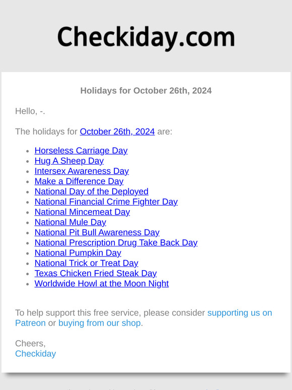 Checkiday: Holidays for October 26th, 2024! 📅🎉 | Milled