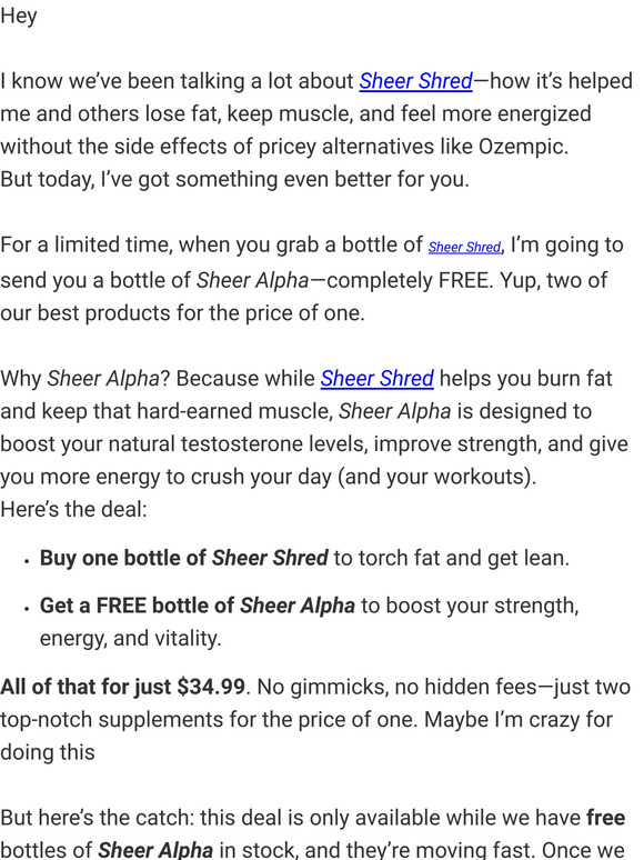 Sheer Strength Labs: Limited-Time Deal: Grab Sheer Shred & Get Sheer Alpha FREE! | Milled