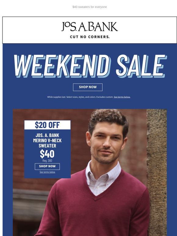 JoS A. Bank: Suit up for sweater weather at The Weekend Sale. | Milled