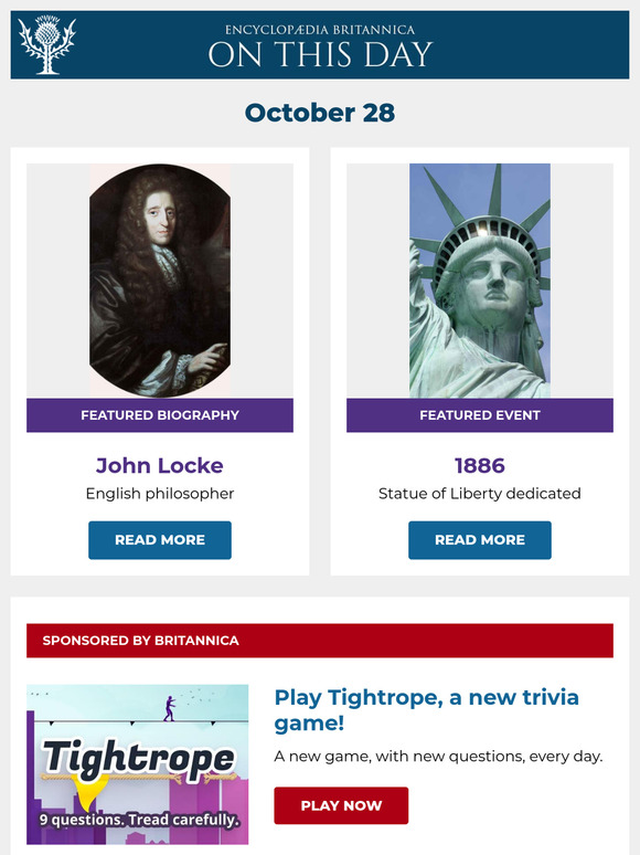 Brittanica: Statue of Liberty dedicated, John Locke is featured, and more from Britannica | Milled