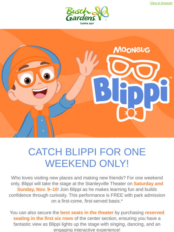 SeaWorld Parks: Blippi is Coming to Busch Gardens Tampa Bay! | Milled