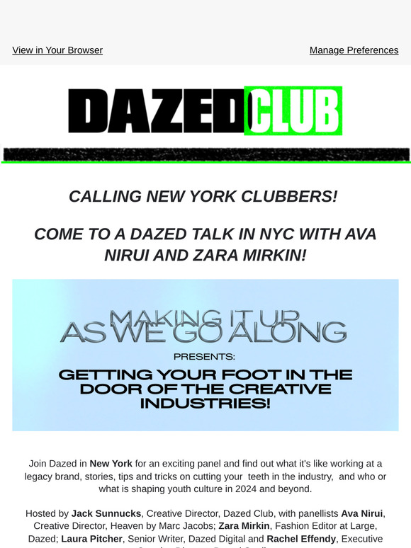 Dazed and Confused Magazine: COME TO A DAZED TALK IN NYC WITH AVA NIRUI AND ZARA MIRKIN | Milled