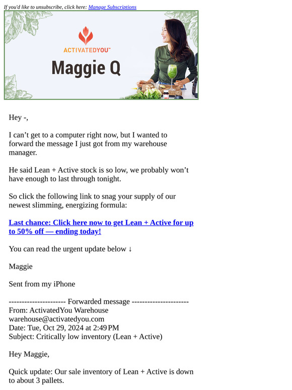 Activated You: FWD: Critically low inventory (Lean + Active) | Milled