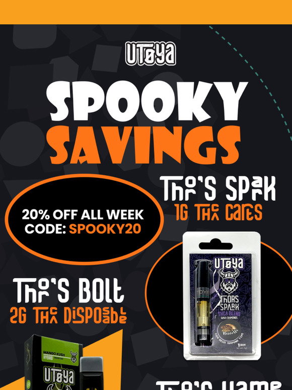 Utoya: 👻 Spooky Good Vapes: 20% Off THCA Disposables! | Milled