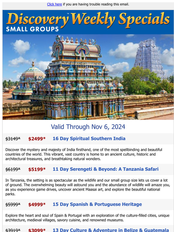 Gate 1 Travel: Weekly Specials | Discovery Small Groups | Milled