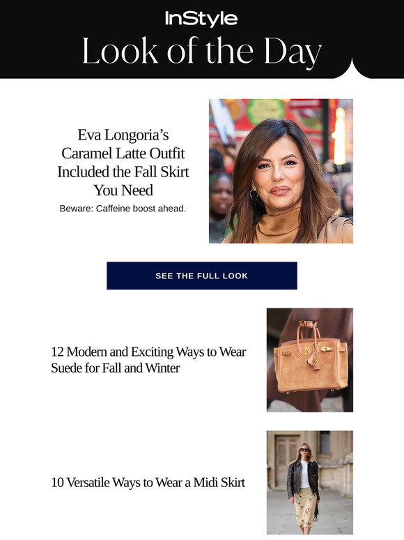InStyle: Eva Longoria’s caramel latte outfit included the fall skirt ...