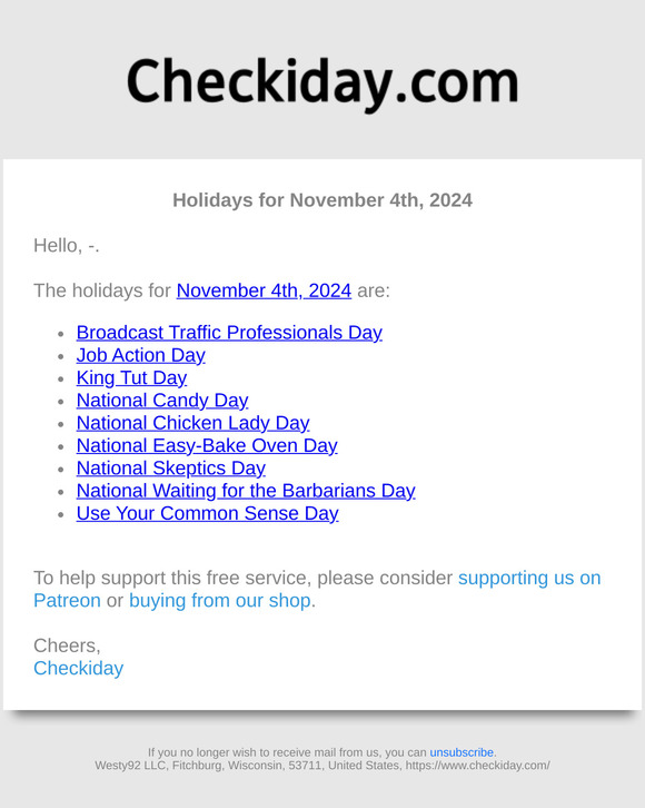 Checkiday: Holidays for November 4th, 2024! 📅🎉 | Milled