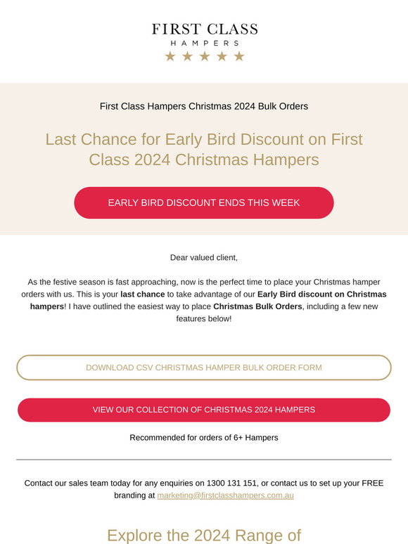 First Class Hampers: Last Chance for the Early Bird Discount on ...