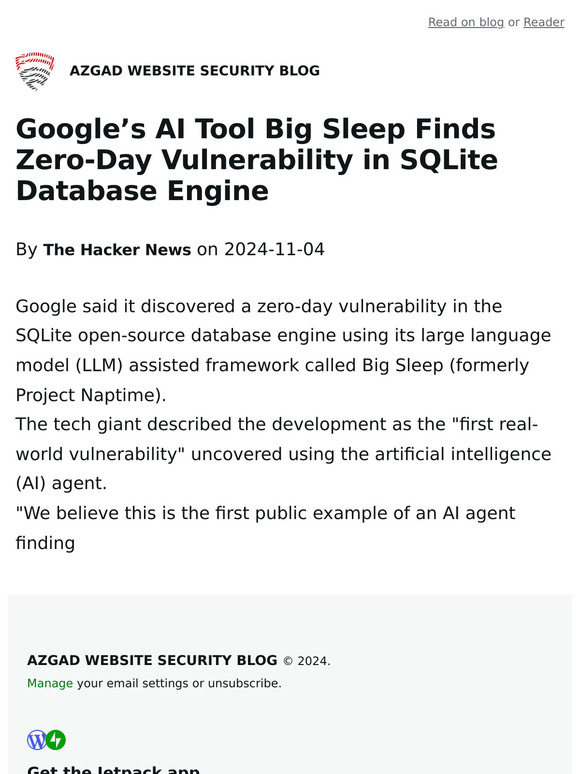 AZGAD Security: Google’s AI Tool Big Sleep Finds Zero-Day Vulnerability ...