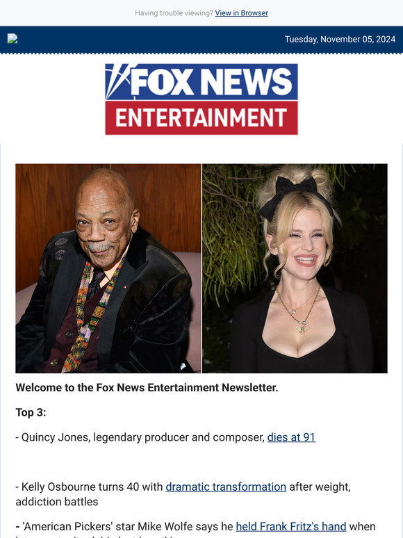 Fox News: Quincy Jones dead at 91, Kelly Osbourne's dramatic ...