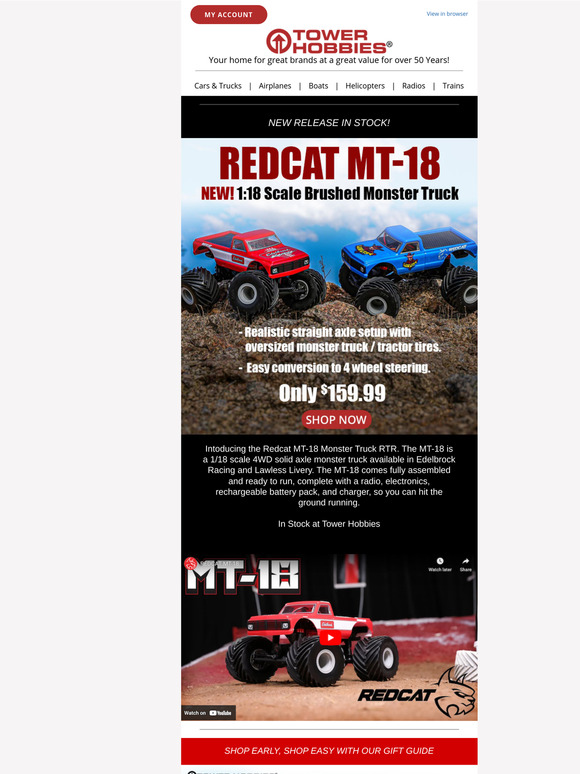 Tower Hobbies: Introducing the New Redcat MT-18 1/18 Scale Monster ...