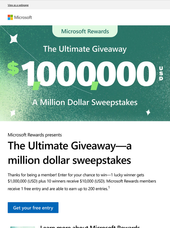 Microsoft: $1,000,000 USD sweepstakes - claim your free entry | Milled