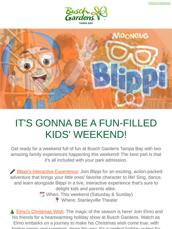 SeaWorld: Don’t Miss Blippi at Busch Gardens Tampa Bay, plus Elmo and ...