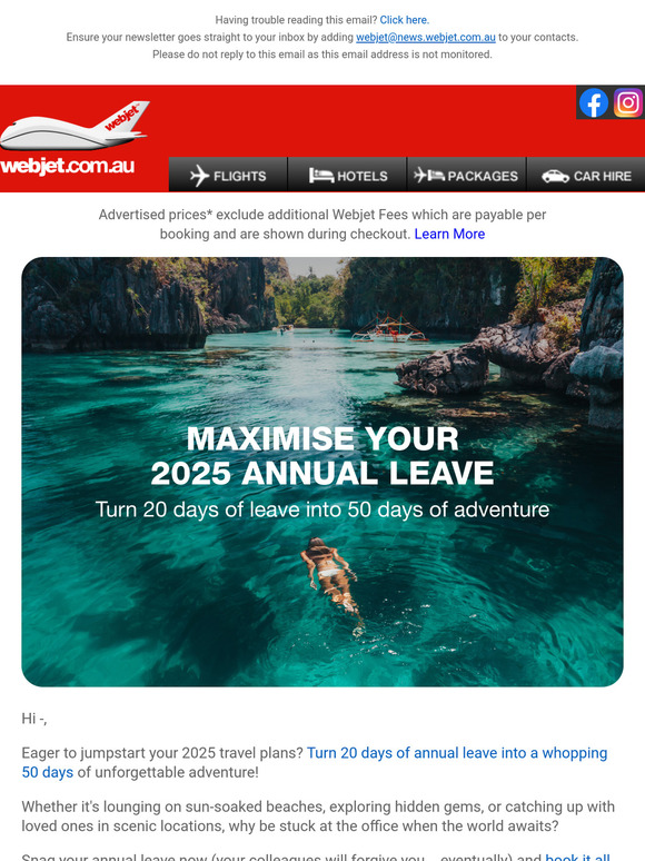 Webjet: Maximise your annual leave for 2025 🌎 ️ | Milled