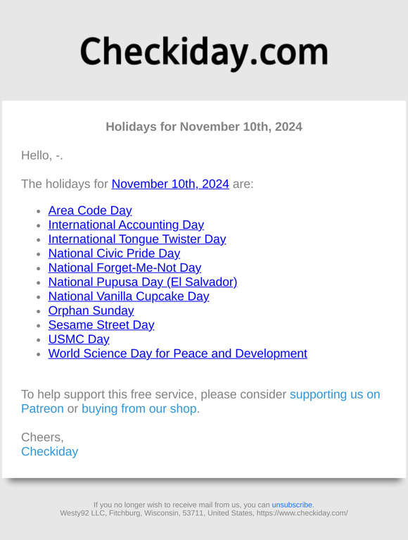 Checkiday: Holidays for November 10th, 2024! 📅🎉 | Milled