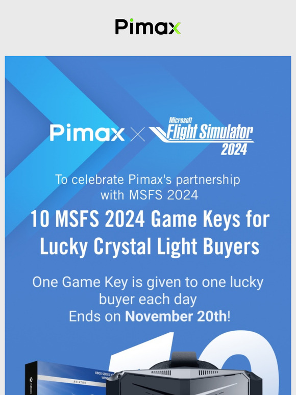 Pimax: 10 MSFS 2024 Game Keys for Crystal Light Buyers | MSFS, DCS ...