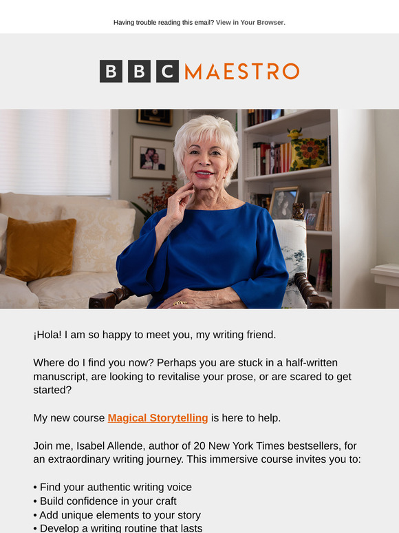 BBC Maestro: Out now: Isabel Allende’s writing course 🌸 | Milled