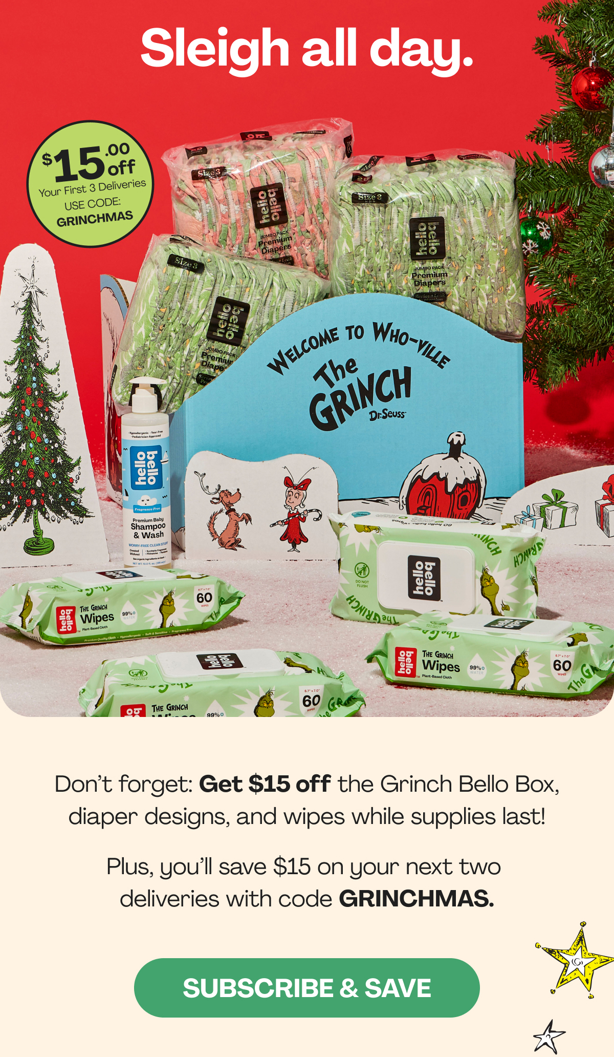 Hello Bello: $15 off the NEW Grinch Bello Box and diapers! | Milled