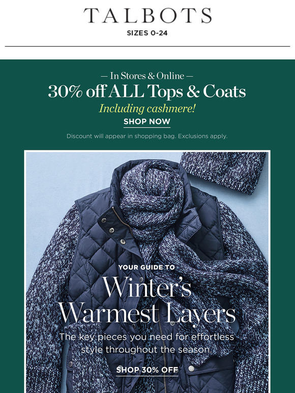 Talbots: 30% off ALL the LAYERS! | Milled
