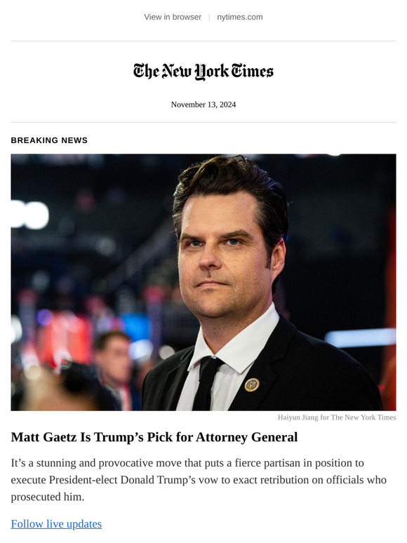 The New York Times Store: Breaking news: Matt Gaetz is Trump’s attorney ...