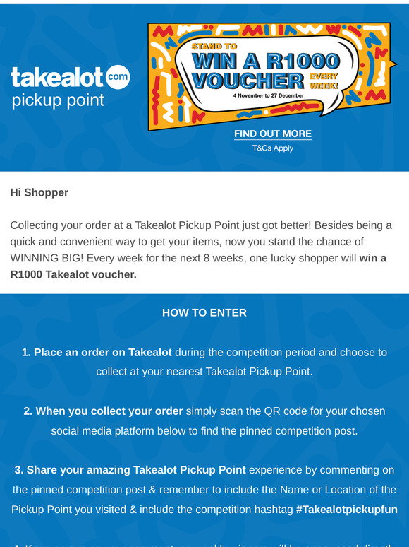 Takealot: Collect and WIN! R1000 weekly voucher up for grabs 📦 | Milled
